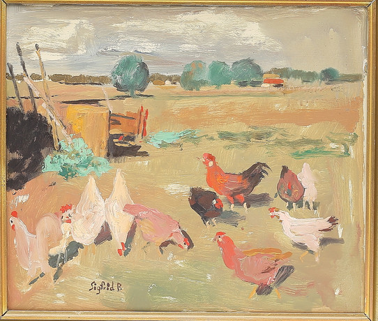 SIGFRID BENGTSSON. Hens, oil on Board, signed. Art - Paintings - Auctionet