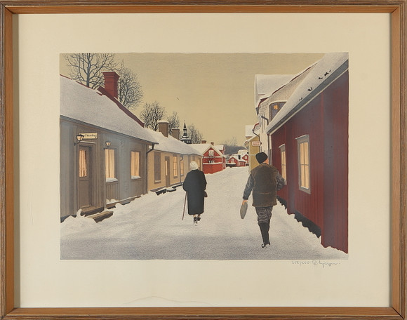 REINHOLD LJUNGGREN. Motif from Trosa, color lithography, signed and ...