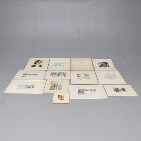 CARL LINDGREN. 13 pieces, drawings and mixed media, signed. Art ...