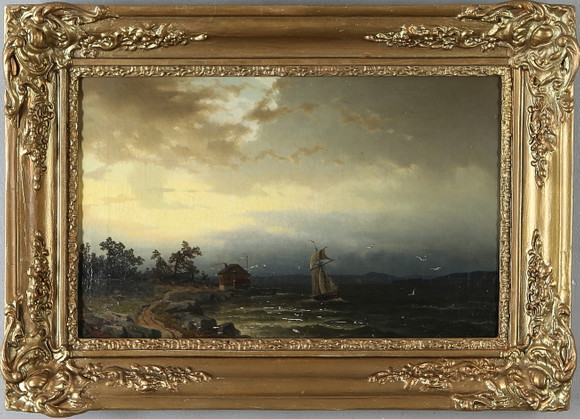AXEL NORDGREN. Coastal landscape with sailboat, oil on canvas, signed ...