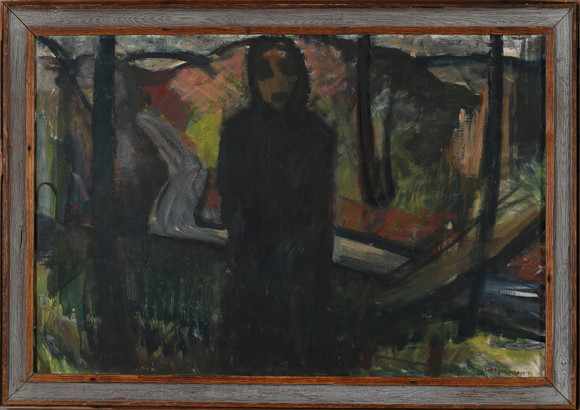 CARL B BERGLUND. Figure in landscape, oil on canvas, signed. Art ...