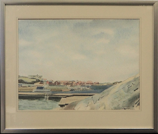 ROLAND FALK. akvarell, "Skärhamn". Konst - Måleri - Auctionet