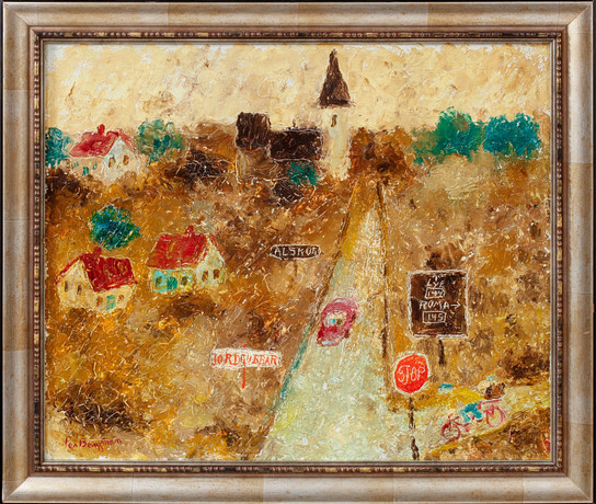 PER BERGMAN. "La bicicleta roja en la iglesia de Alskog", óleo sobre ...