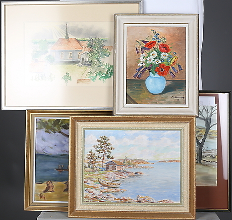 TAVLOR, 5 st, olika tekniker. Konst - Måleri - Auctionet