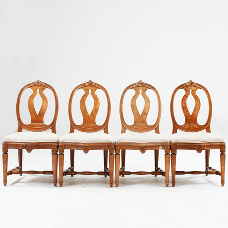 4 TUOLIA, kustavilainen tyyli, 18/1900-luku. Huonekalut - Nojatuolit ja ...