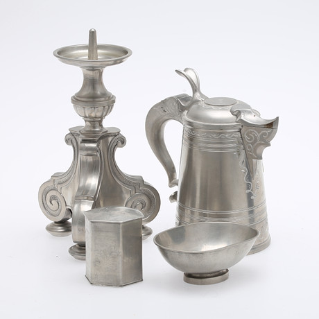 PEWTER OBJECTS, 4 pcs, 1900s. Silver & Metals - Pewter, Brass & Copper ...