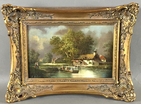 UNBEKANNTER KÜNSTLER (E. RATH). Village landscape with figures, oil on ...