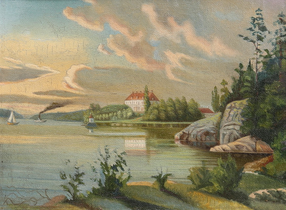 AXEL REINHOLD LINDHOLM. Attributed to. Grönsöö castle. Oil on Board ...