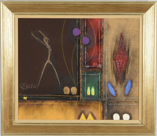 PER DAHL. Oil on Board with collage. Art - Paintings - Auctionet