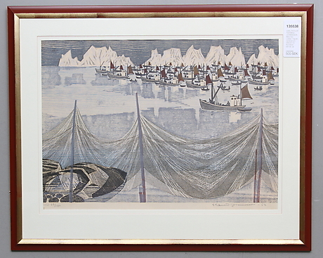 CARL FRITHJOF TIDEMAND-JOHANNESON. Motif from Lofoten. Woodcut, signed ...