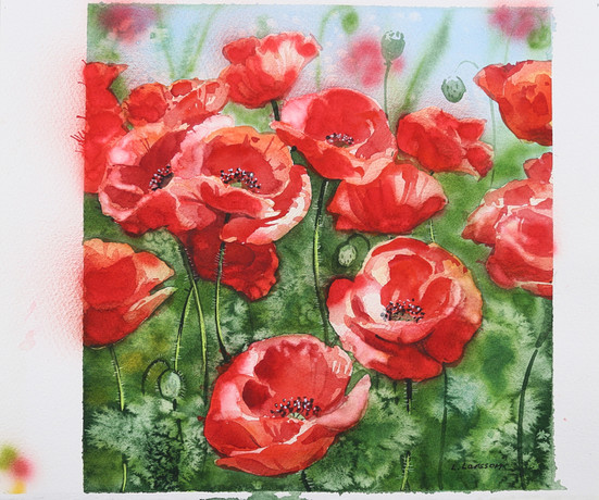 LINNEA LARSSON. Vallmo, Akvarell, signerad. Konst - Måleri - Auctionet