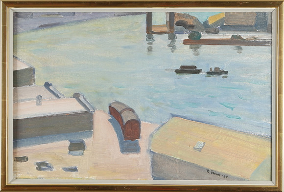 RUDOLF FLINK. Motif from the Port of Gothenburg, oil on canvas, signed ...