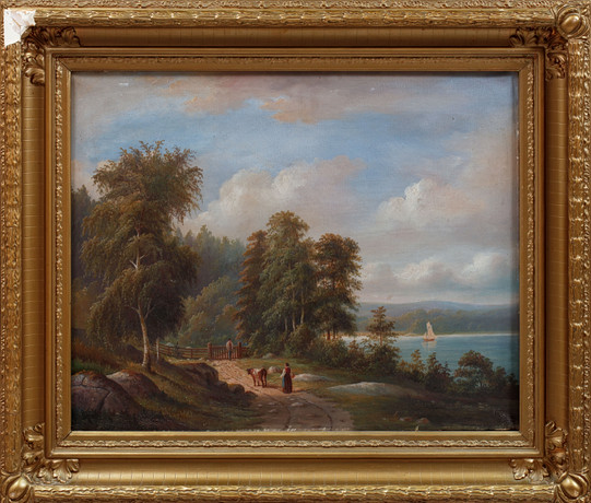 ERNFRIED WAHLQUIST. Landscape with figures and cow, oil on canvas ...