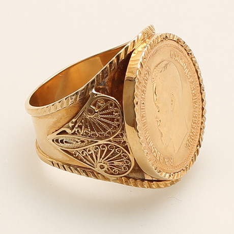 Signet ring, 14k gold, with coin Tsar Nicholas II, Russia. Jewellery ...