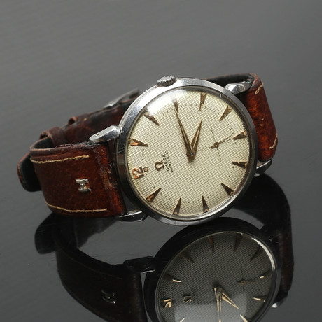OMEGA, armbandsur, s.k."Honeycomb dial", hammarautomat, cal. 342, stål ...