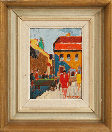 WILHELM HENNING. Stadsbild, olja på pannå, signerad. Konst - Måleri ...