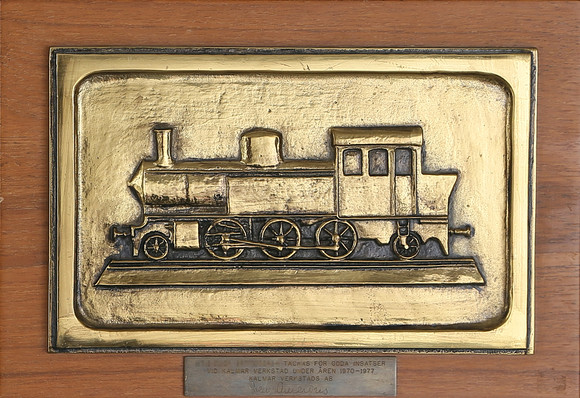 HONOR PLAQUE, brass, train motif. Lindstedts o son, Kalmar, 1900s ...