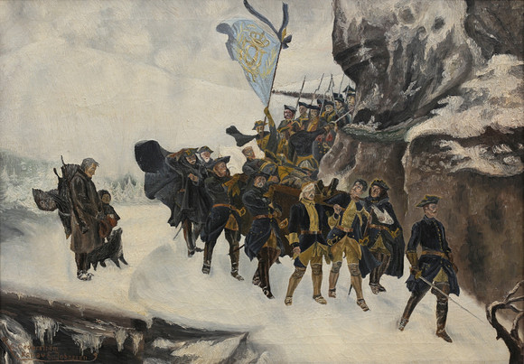 OIDENTIFIERAD KONSTNÄR. Funeral of Charles XII, oil on canvas, signed ...