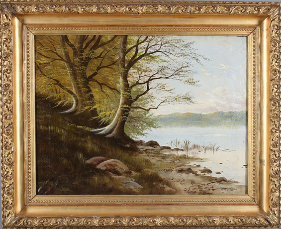 ALFRED ANDERSEN. Bokskog vid sjö, olja på duk, signerad. Konst - Måleri ...