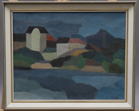 ALGOT WASS. olja på duk, hus, signerad A. Wass. Konst - Måleri - Auctionet