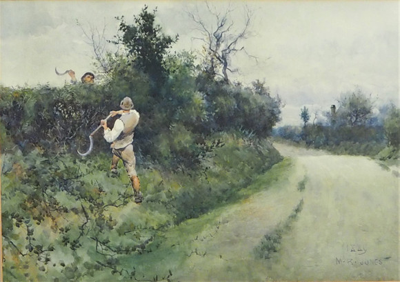 MAUD RAPHAEL JONES. Maisema, akvarelli, signeerattu ja päivätty 1889 ...