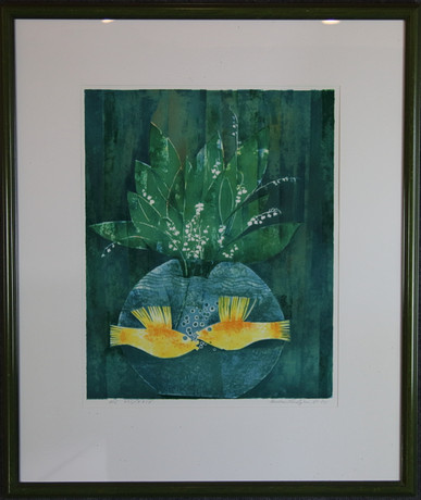 ANDERS LINDGREN. Lithography HC XXI/XXIV "Goldfish and lily of the ...