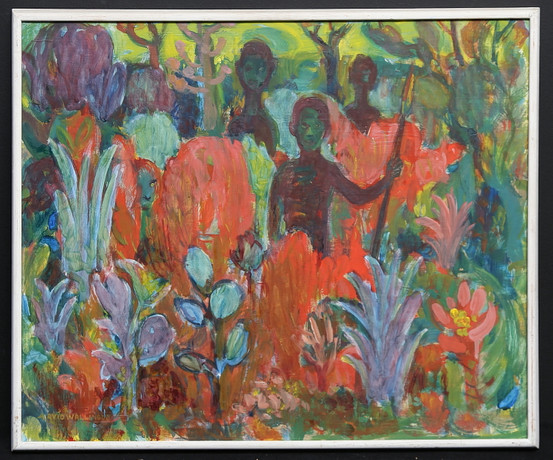 ARVID WALLINDER. Exotic figure scene. Oil on Board/ masonite. Signed ...