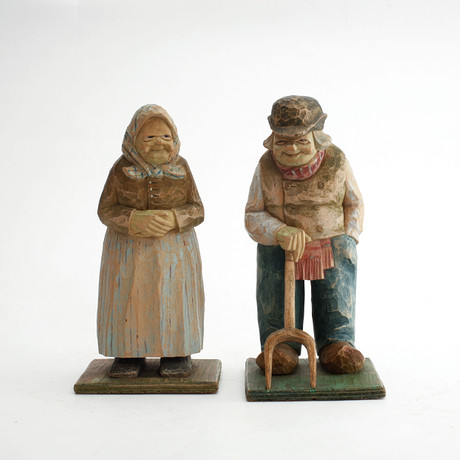 HERMAN ROSELL. Vanha mies ja vanha nainen, veistetty ja maalattu puu ...