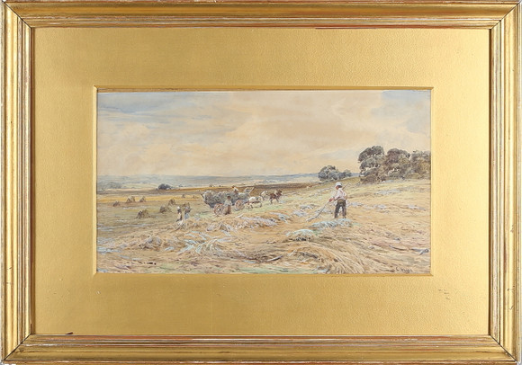 CLAUDE HAYES. Harvest scene, watercolor with white overlay, signed. Art ...