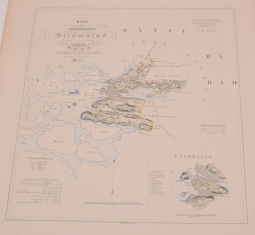 Karte der Stadt Strömstad mit zugehörigen Egos. Jahr 1855. Bücher ...