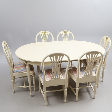 BORD och STOLAR 6 st, gustaviansk stil, axet, 1900-tal. Möbler ...