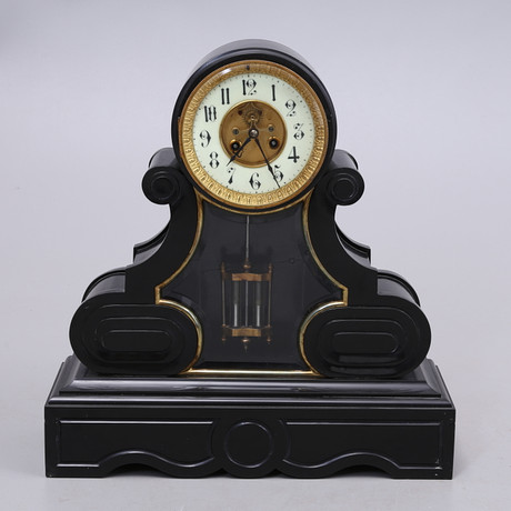 TABLE CLOCK, black marble/limestone, marked Medaille d Argent Vincenti ...
