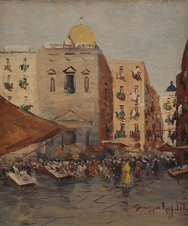 GIUSEPPE RISPOLI. Motif from Naples, oil on Board, signed. Art ...