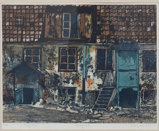 JOSEF SCHIBLI. original etching, ''Backyard III'', signed, numbered 11/ ...