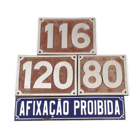 SIGNS, enamel and three in light metal, 1900s. Silver & Metals - Other ...