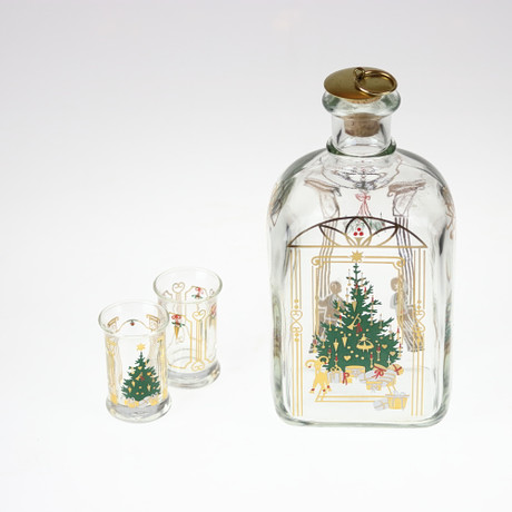 SNAPSFLASKA OCH SNAPSGLAS, 3 delar, glas, Holmegaard, Danmark. Glas ...
