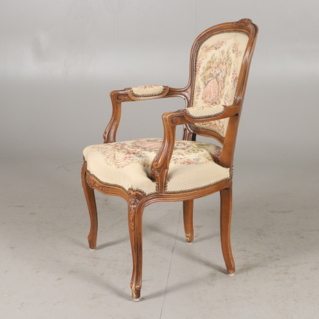 SILLA BRAZO, teñido caoba, estilo rococó, segunda mitad del siglo XX ...