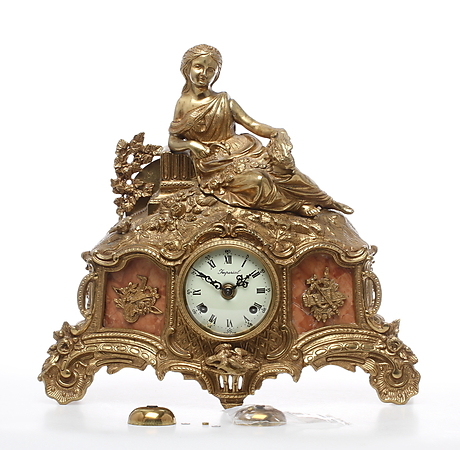 TABLE WATCH, brass and marble, rococo style, dial marked Imperial Italy ...