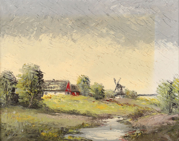 KARL HELGO. Landskap med mölla, olja på duk, signerad K. Helgo. Konst ...