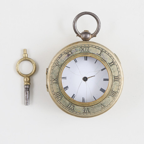 POCKET WATCH CASE, brass, with pocket watch, turn of the century 1900 ...