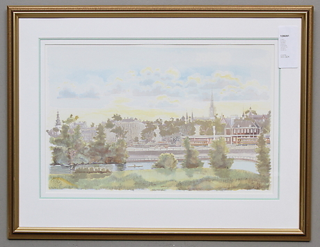 CLAES FOLCKER. Stadsbild, Linköping. Färglitografi. Signerad och ...