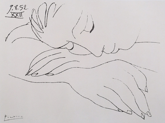 PABLO PICASSO. Resting woman, lithographic print, signed in the print ...