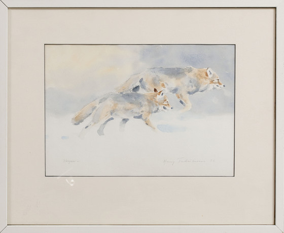 HENRY FREDRIKSSON, watercolors 2 pcs, "Wolves" and "Hunting wolves ...