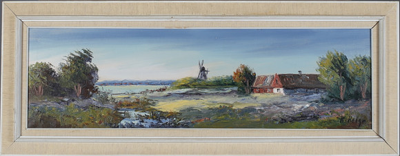KARL HELGO. Summer motif with farmhouse and windmill, oil on canvas ...