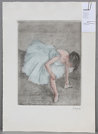 EDGAR DEGAS. After. Ballerina in light blue. Graphic sheet. Inscription ...