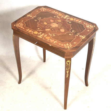 SEWING TABLE with music box, Intarsia, late 20th century. Furniture ...