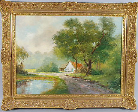 J. H. MILLER. Landscape with houses, oil on canvas, signed. Art ...