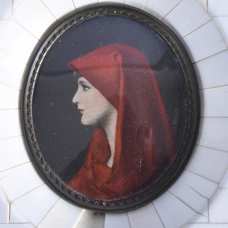 JEAN JACQUES HENNER. Miniature painting in a bone frame, end of the ...