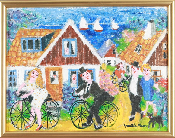GUNILLA MANN. "Small town", oil on canvas, signed. Art - Paintings ...