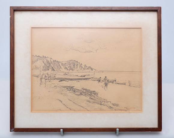 SEGUNDO MATILLA. Seaside view with fishermen. Art - Drawings - Auctionet